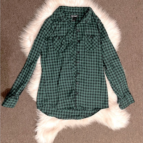 Hot Topic | Tops | Hot Topic Green Black Plaid Shirt | Poshmark